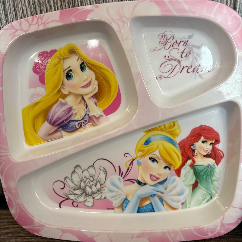 Disney Princess Plate Little Mermaid Ariel Cinderella Melmac Food Tray ...
