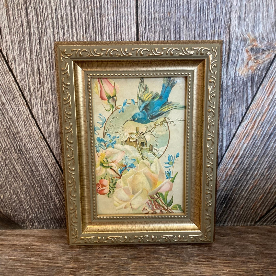 Vintage Bluebird Print Floral Cabin Winter Cottage Vintage Postcard ...
