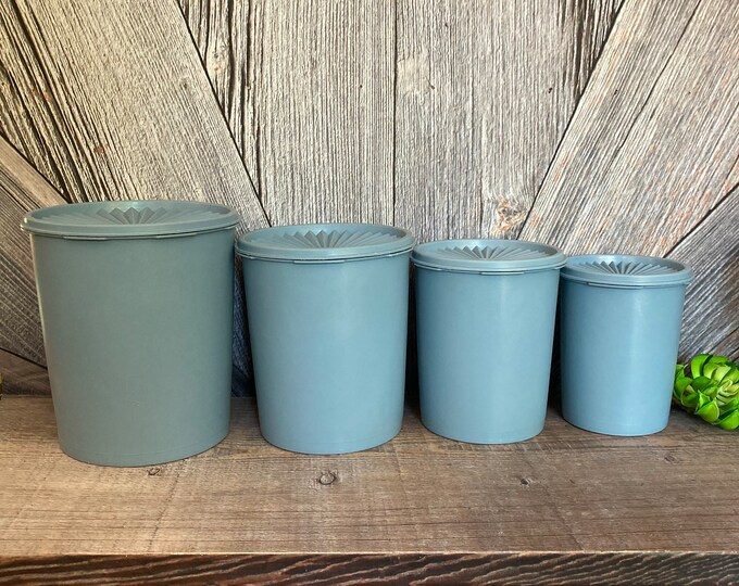 Vintage Tupperware Canister Set {plastic Round Powder Blue Set Nesting ...