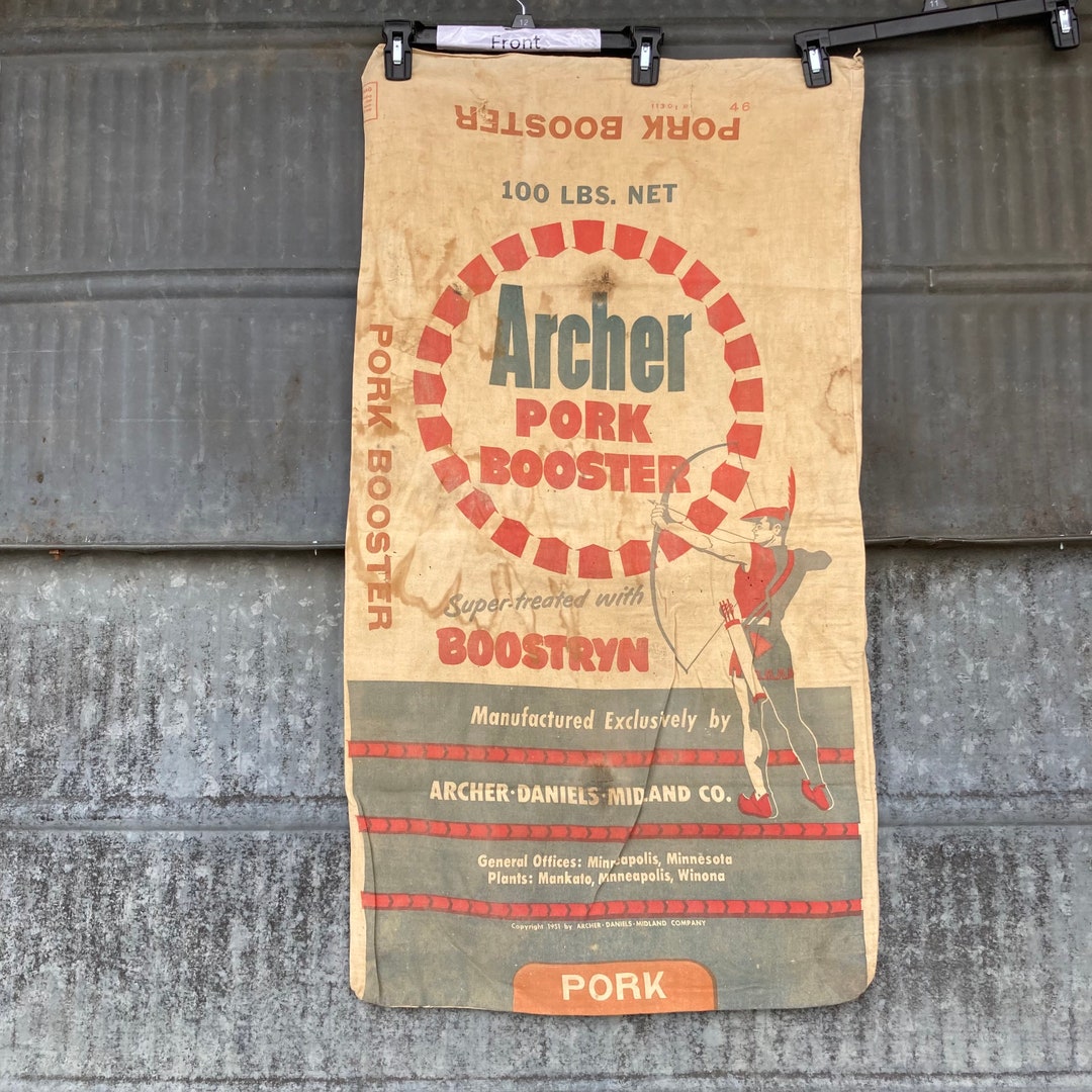 Vintage Archer Pork Booster ADM Cotton Muslin Sack 1960s Advertising ...