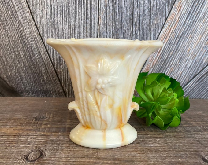Vintage Slag Glass Akro Agate Orange Vase Milk Glass Planter White Pot ...
