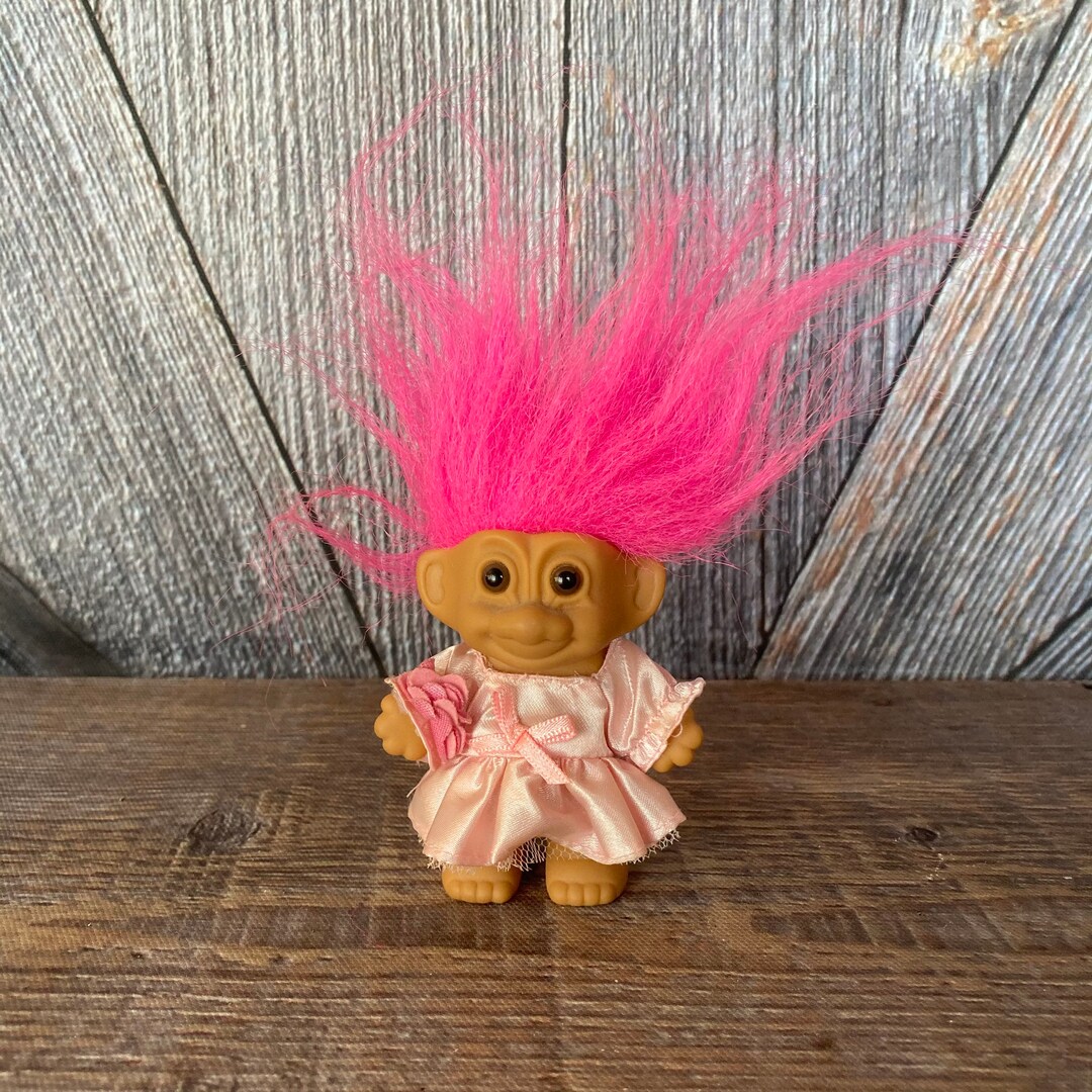 Vintage Flower Girl Troll Doll {wedding Troll With Pink Hair} Russ ...