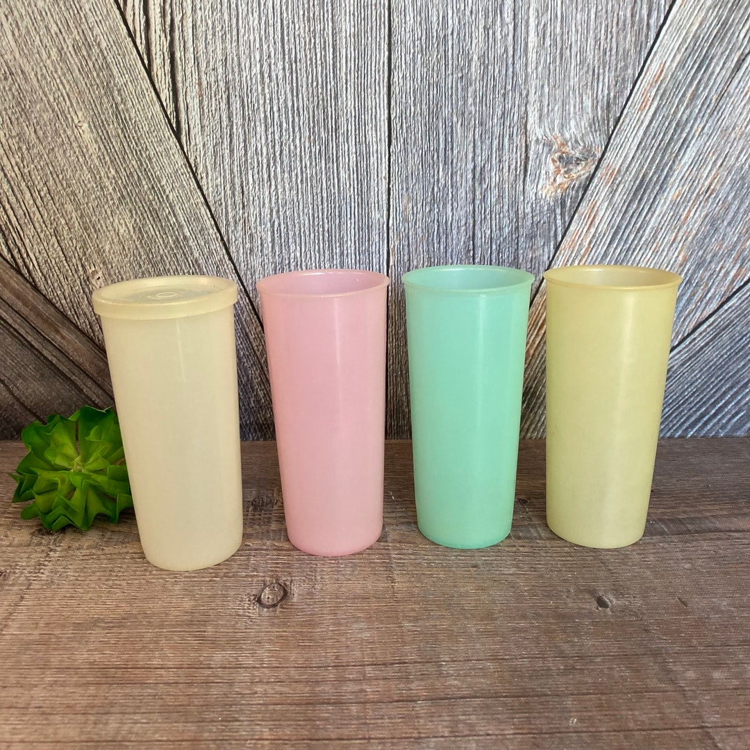 4 Vintage Tupperware Tumblers Cups Glasses Plastic Tupper Ware Storage ...