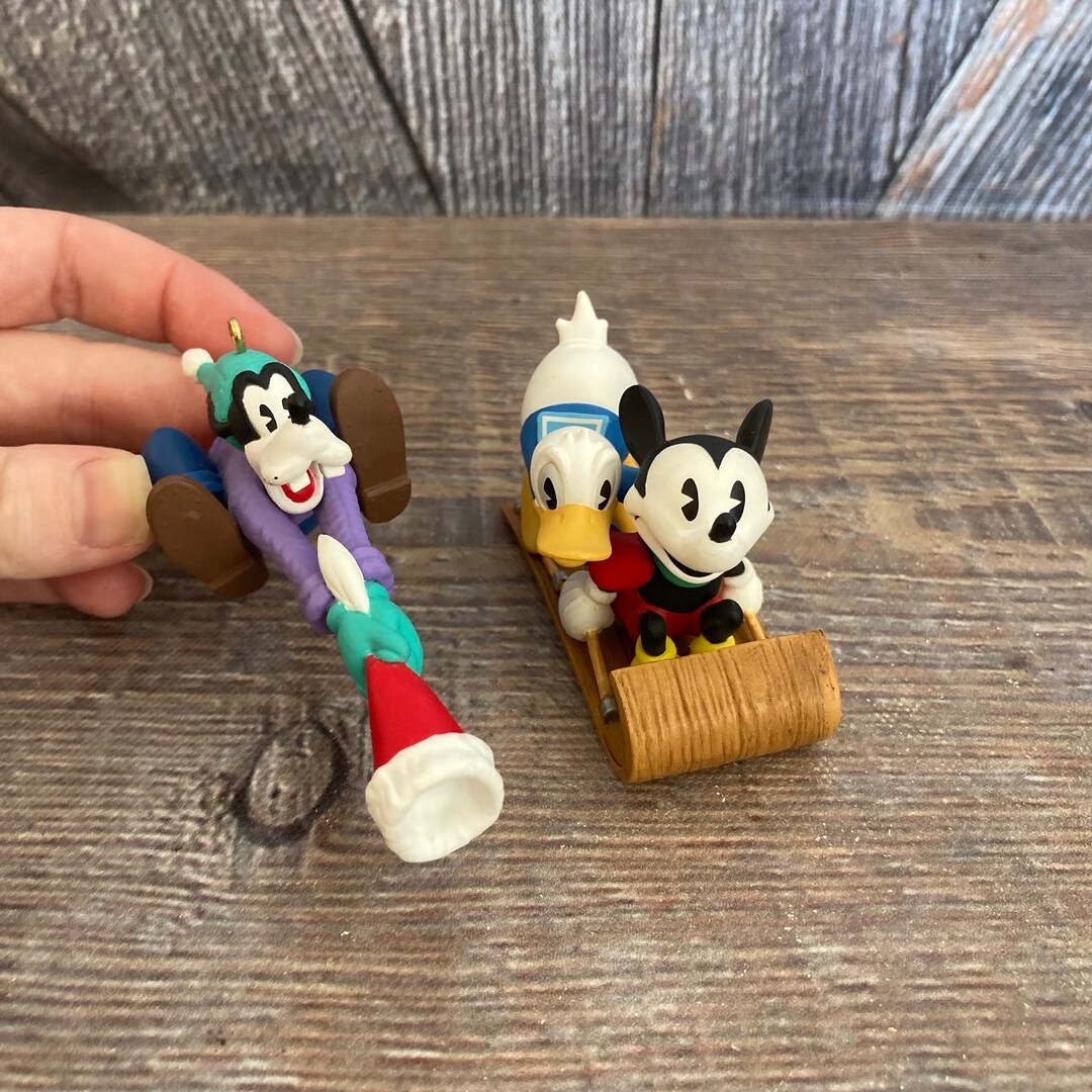 Vintage Mickey Mouse Christmas Ornament Sledding Mickey Donald Goofy ...
