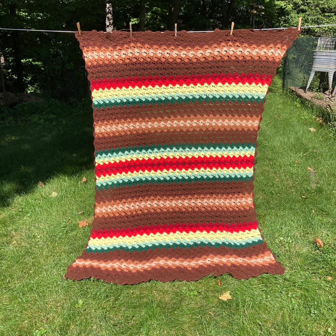 Vintage Afghan Blanket Handmade Knit Crocheted Bedding Fall Photos ...