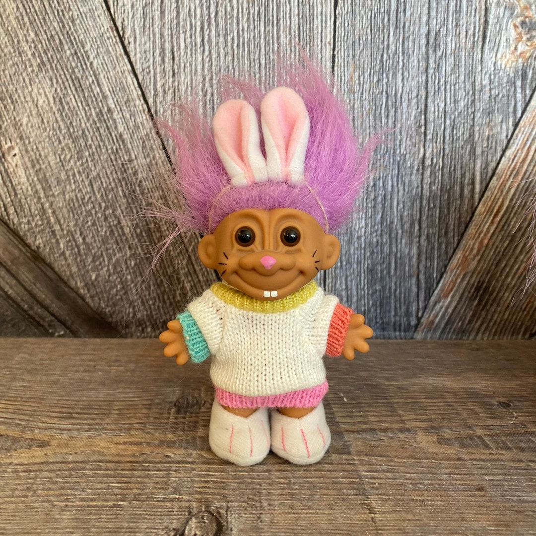 Vintage Easter Bunny Troll Doll {pastel Hair Sweater Spring Troll} Russ ...