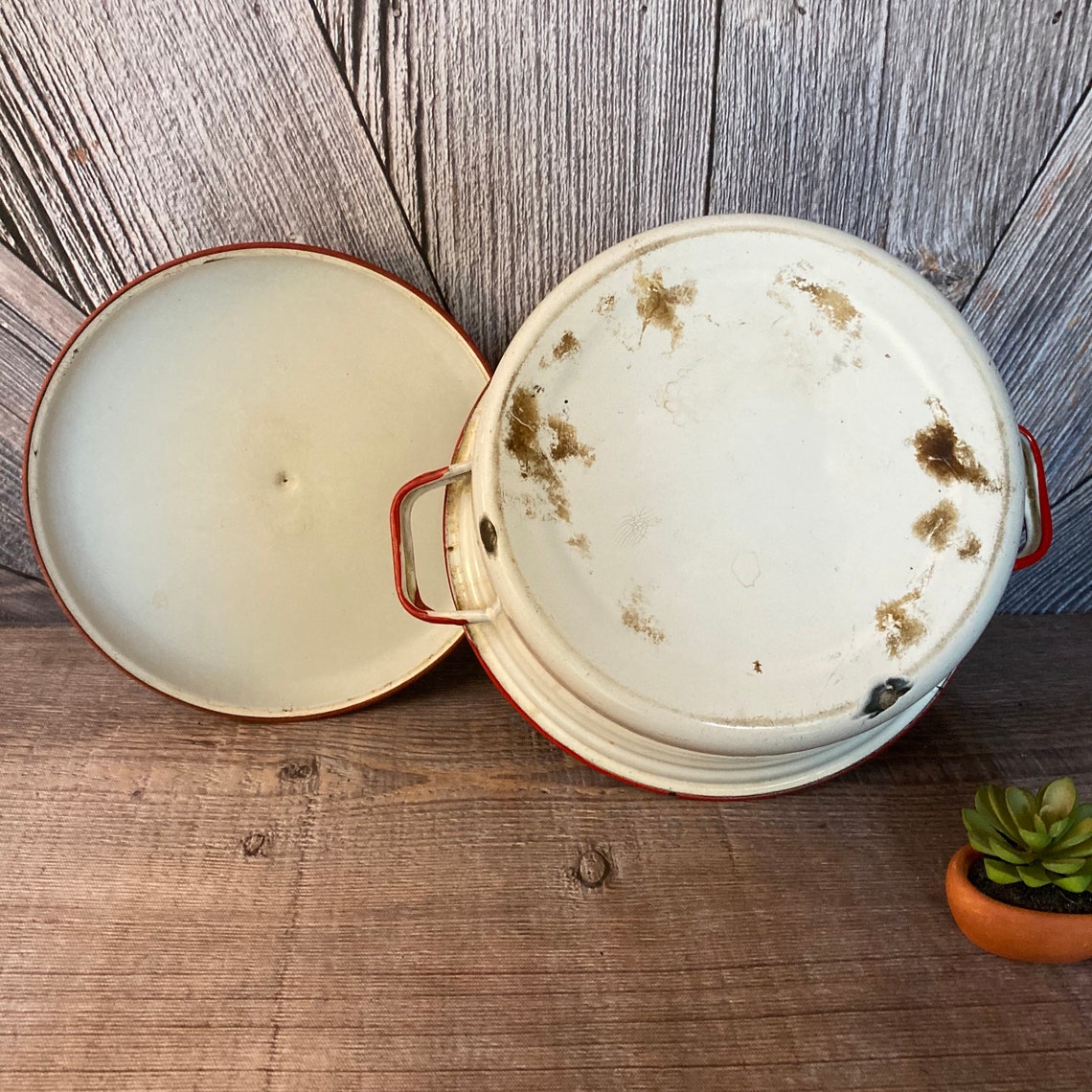 Vintage Enamel Pot Large 5.5 inch Bowl Lid Indoor Garden | Etsy
