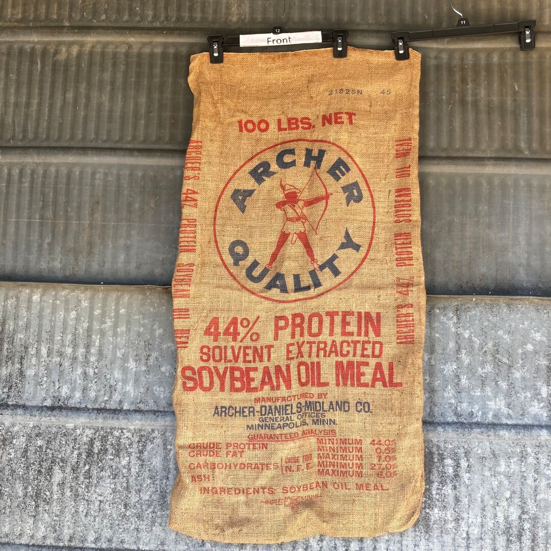 Vintage Archer 44% Protein Soybean Oil Meal Burlap Sack Archer - Etsy