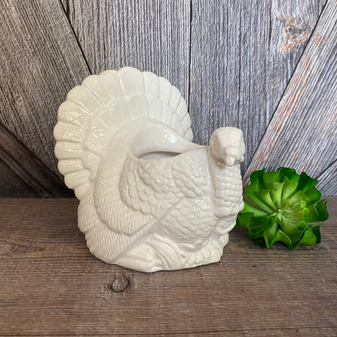 Vintage Ceramic Turkey Planter {white Thanksgiving Centerpiece Fall ...