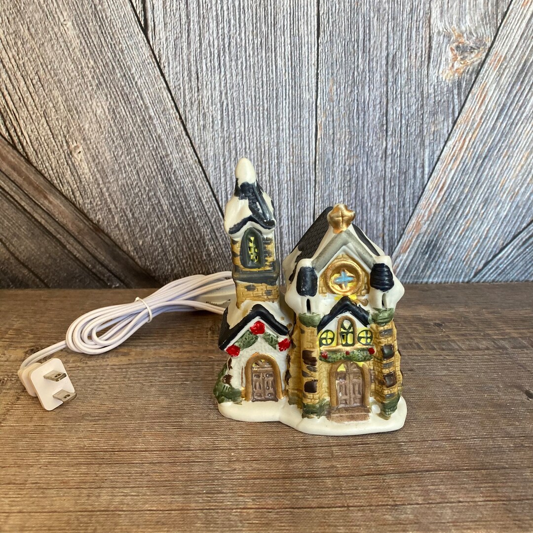 Vintage Christmas Village Church Light {vintage Miniature Ceramic ...
