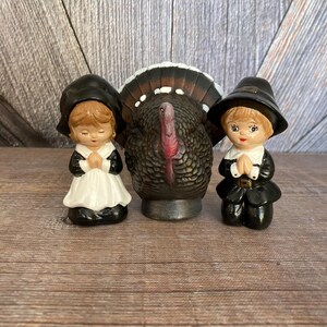 Vintage Ceramic Thanksgiving Figurines Ceramic Pilgrim Couple Turkey ...