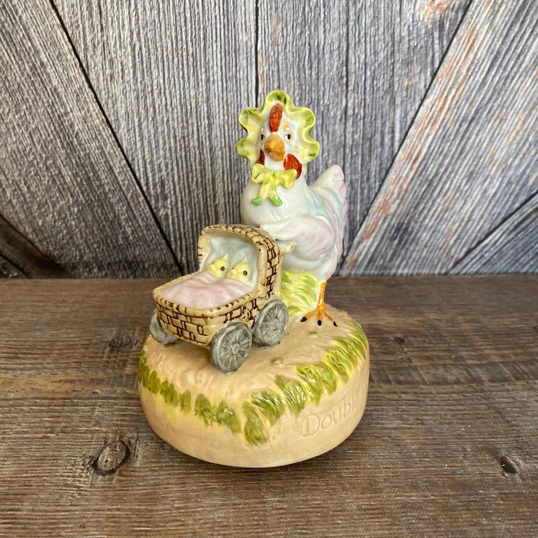Vintage Chicken Music Box, Schmid Double Yoker, Hen With 2 Chicks in ...