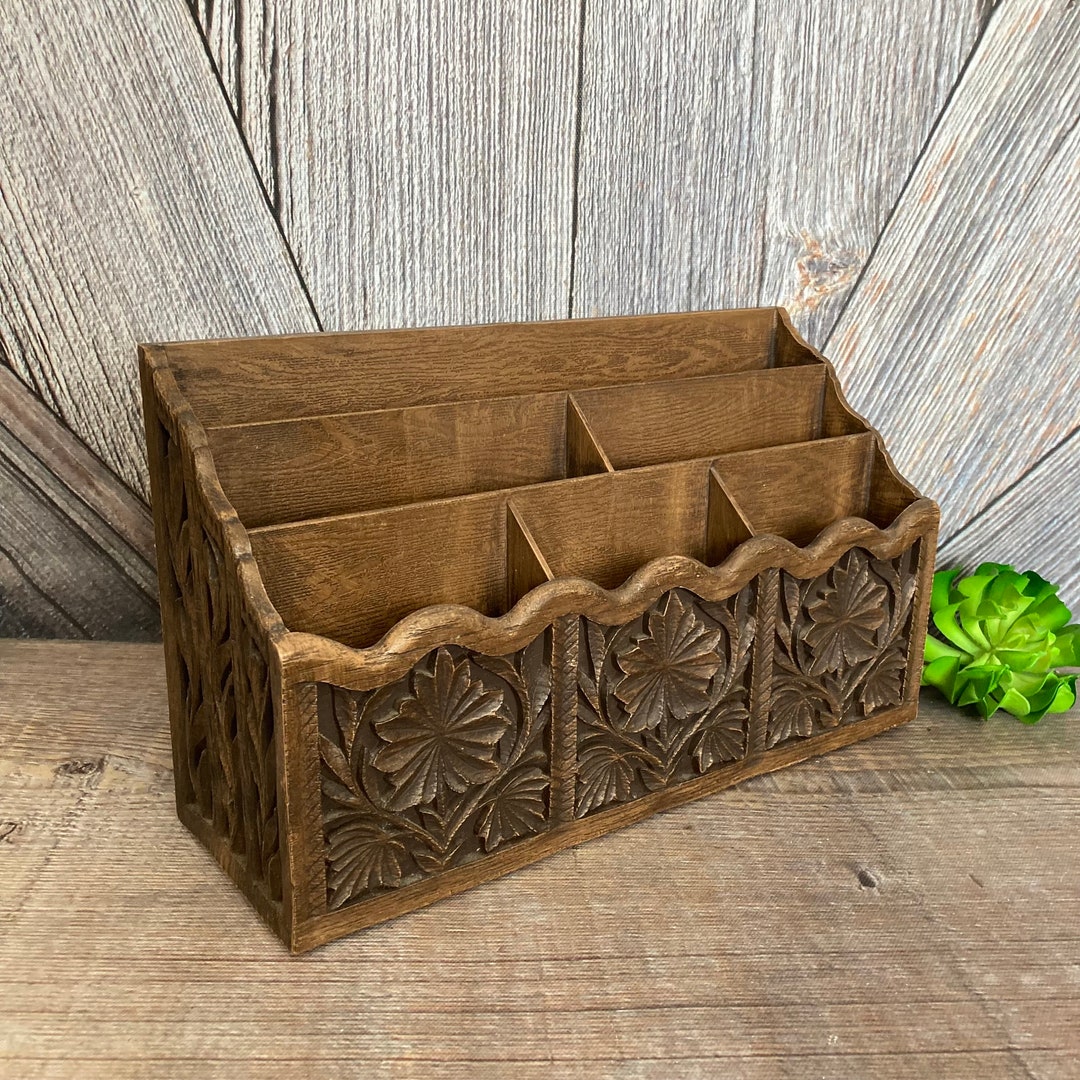 Vintage Mail Sorter Letter Organizer Wood-look Wooden Plastic Letter ...