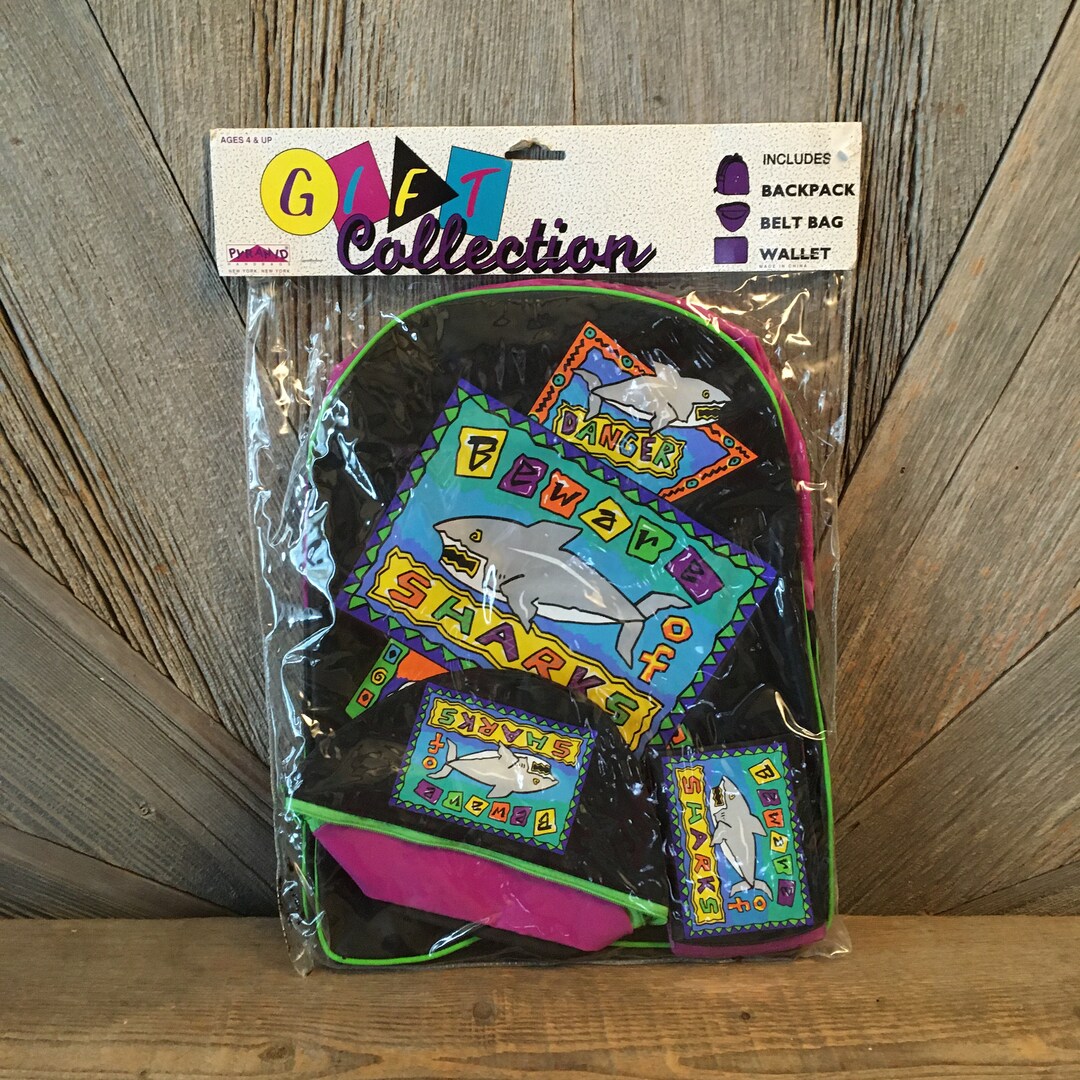 Vintage 90s Backpack {90s Beware of Sharks Kids Backpack School Book ...