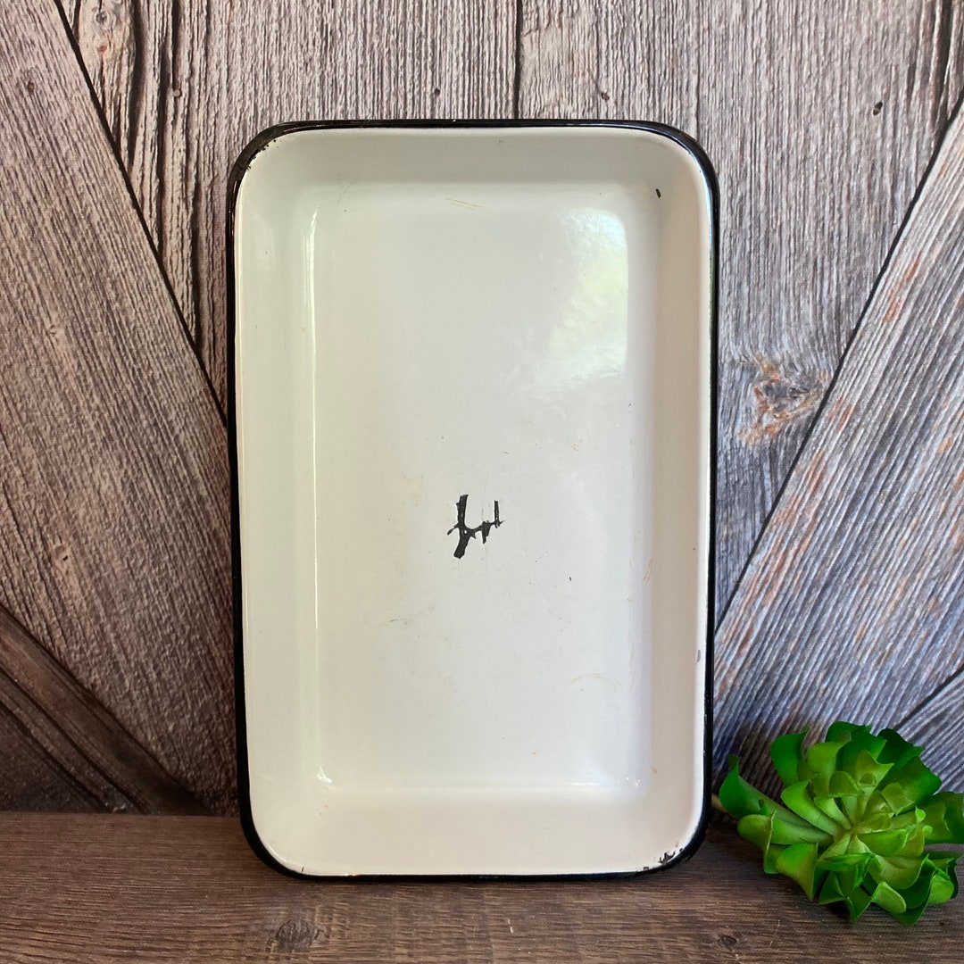 Vintage Refrigerator Enamel Pan Rectangular Bowl Drawer Vegetable 12 in ...
