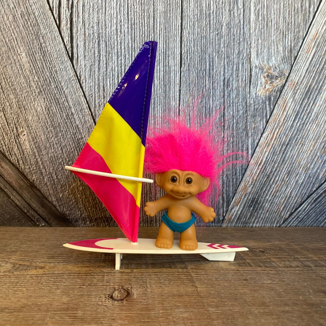 Vintage Surfer Troll Doll {surf Board Swimmer Troll With Pink Hair ...