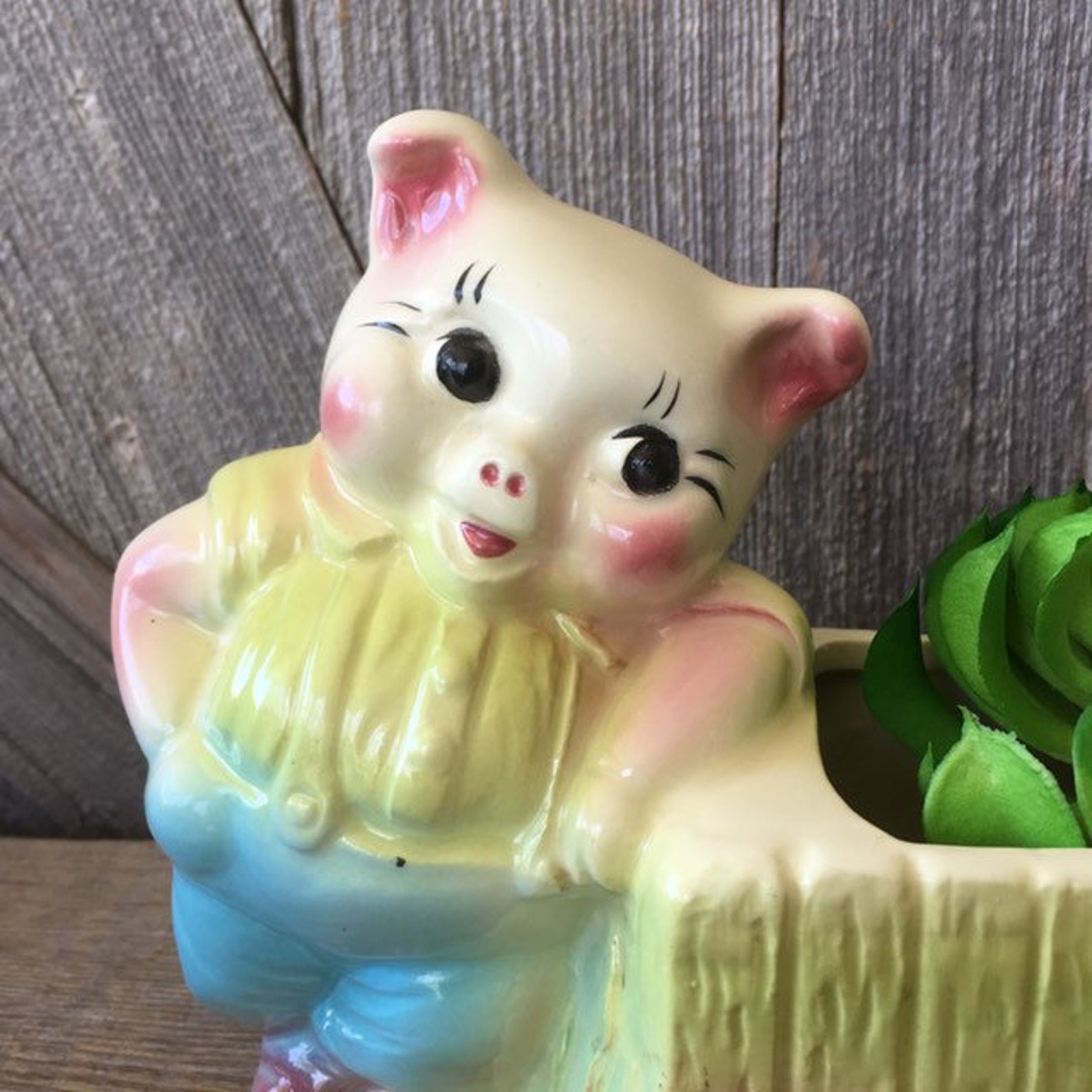 Vintage Ceramic Pig Planter cute Ceramic Farmer Pig Colorful | Etsy
