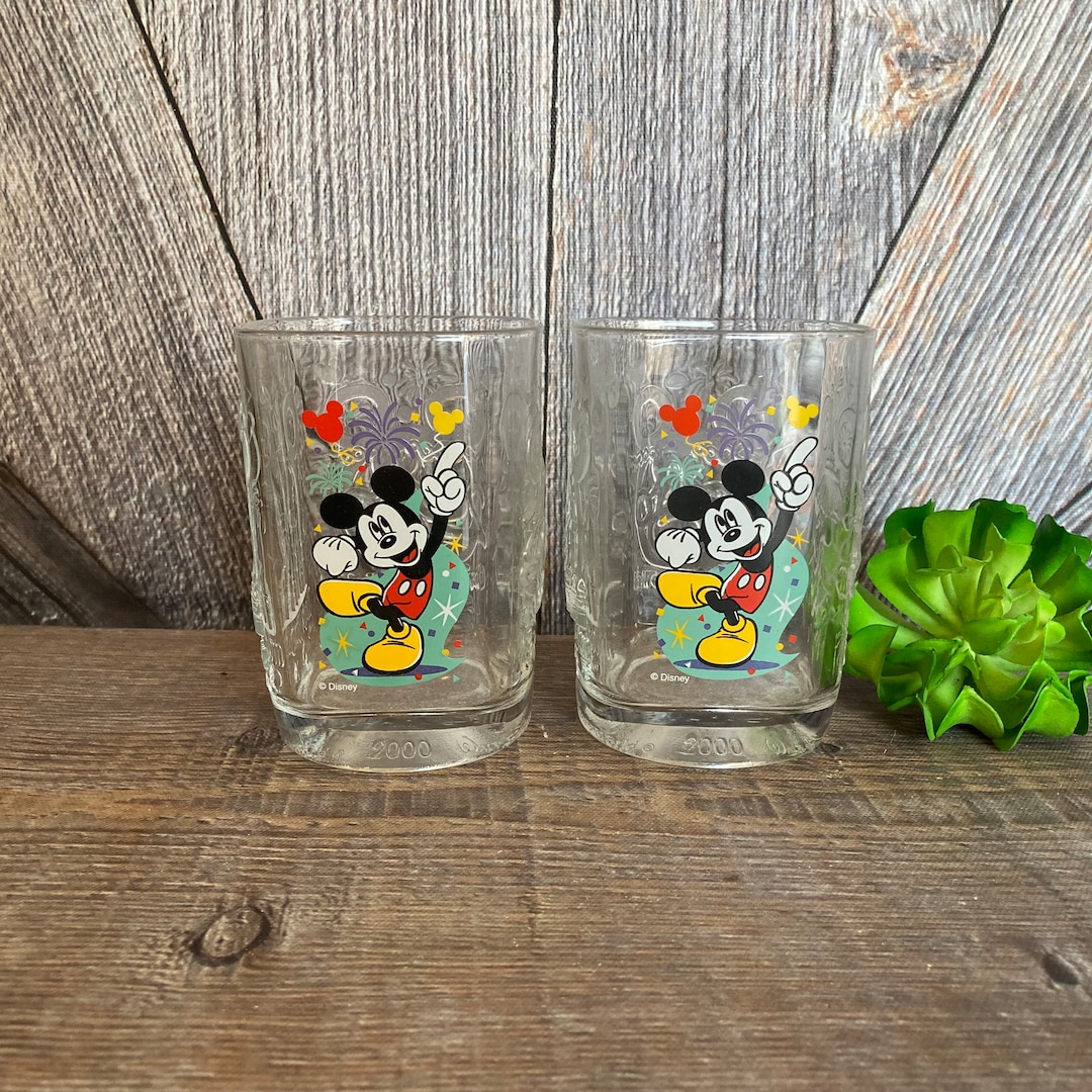 2 Vintage Mickey Mouse Glass Cup {disney Glass Mickey Mouse Glasses ...
