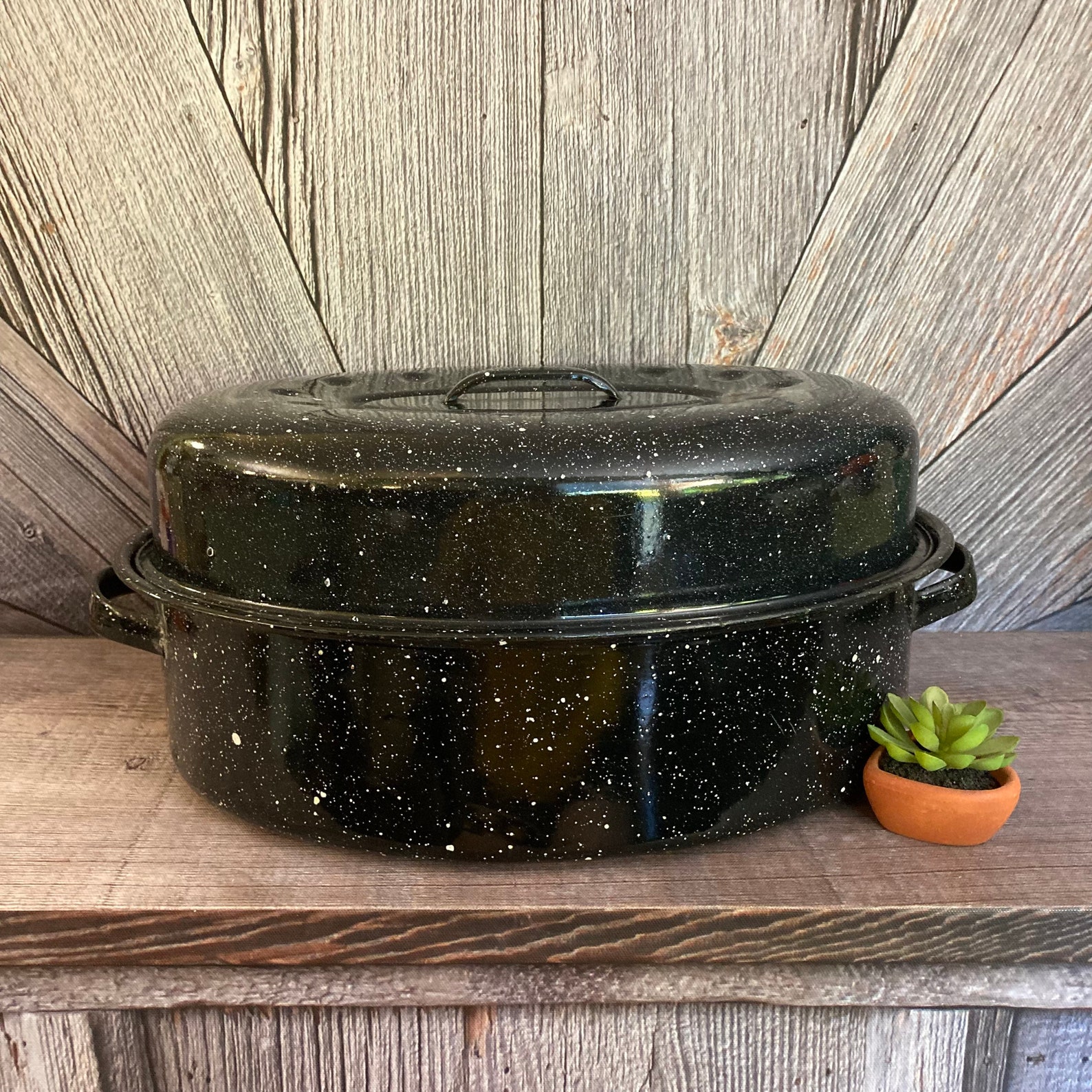 Vintage Enamel Roaster Roasting Pan Rooster Roaster Chicken Roaster ...