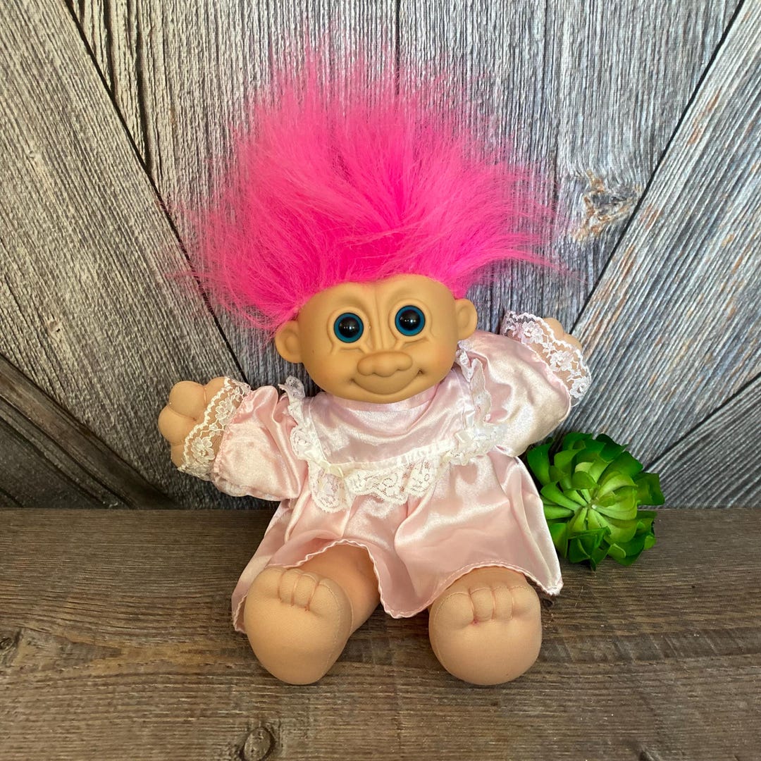 Vintage Girl Troll Doll 90s Dress Plush Fabric Soft Body Troll Troll ...