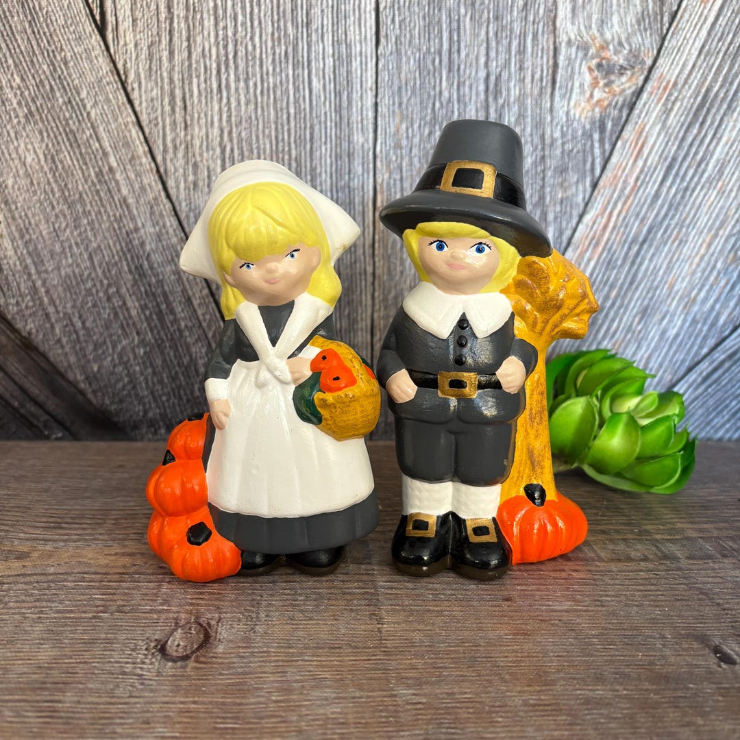 Vintage Ceramic Thanksgiving Figurines Ceramic Pilgrim Couple ...