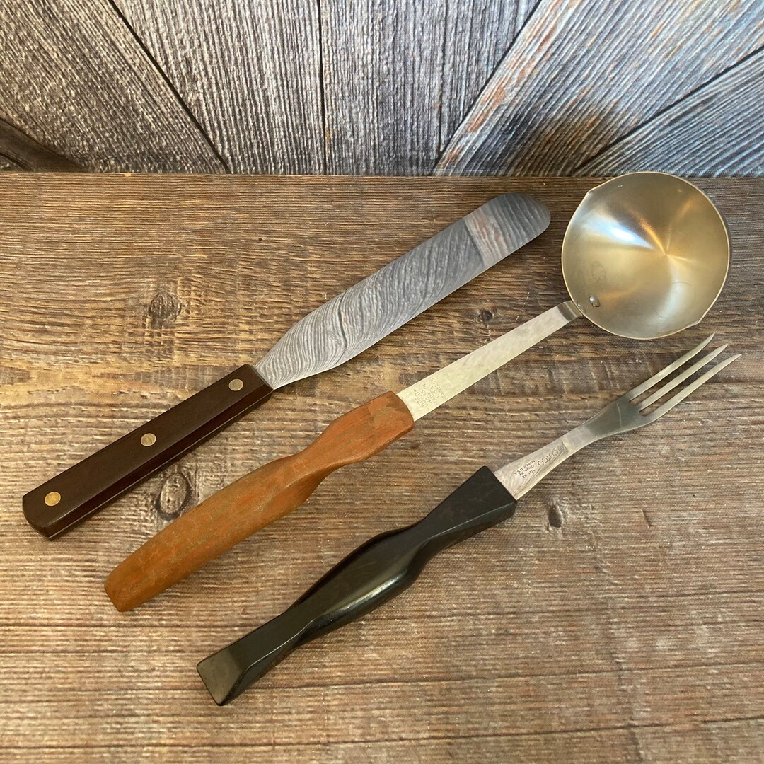 3 Vintage Cutco Utensils Soup Ladle Frosting Knife Carving Fork Meat ...