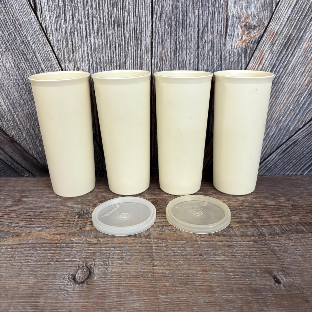 4 Vintage Tupperware Tumblers Tall Cups Glasses Plastic Tupper Ware ...