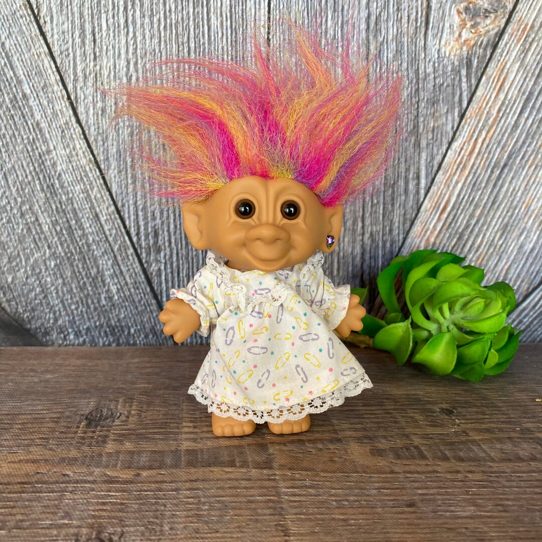 Vintage Troll Doll {baby Troll With Rainbow Hair PJ Dress Bright of ...