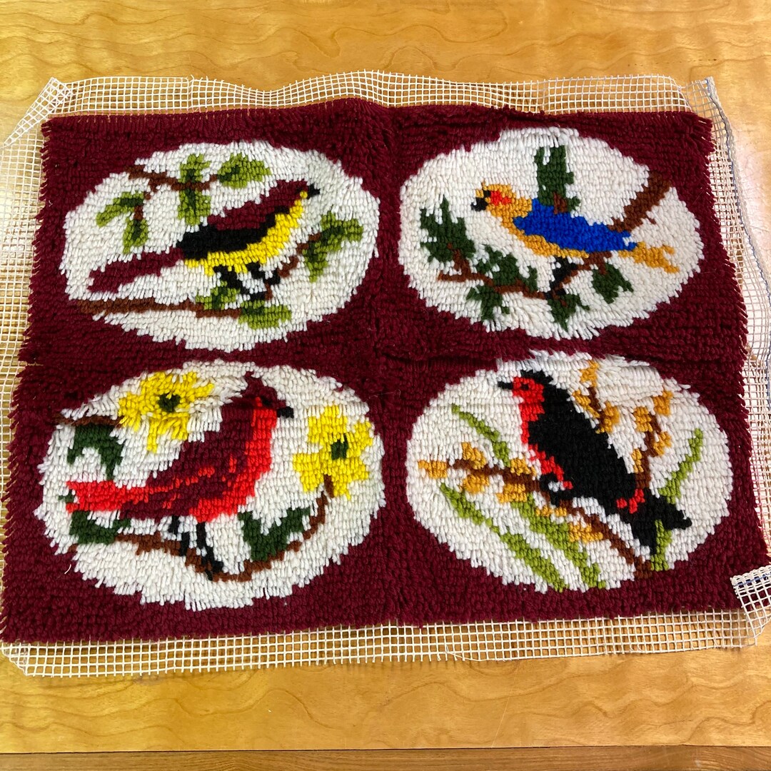 Vintage Latch Hook Rug Yarn Wall Hanging Birds Floral Flowers ...