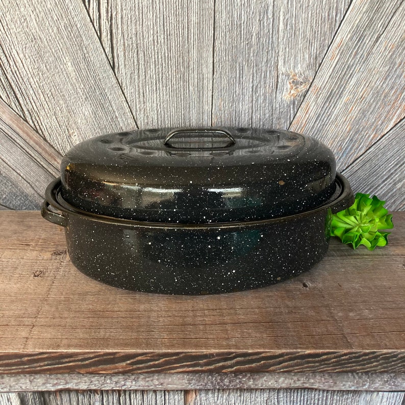 Vintage Enamel Roaster Roasting Pan Rooster Roaster Chicken - Etsy