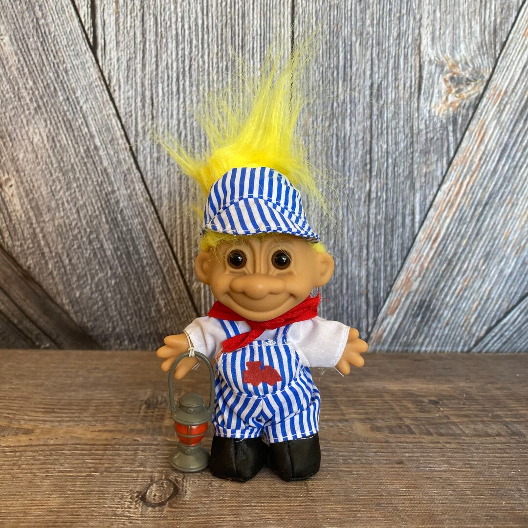 Vintage Engineer Troll Doll Train Conductor Hair Russ Berrie 5 in Troll ...