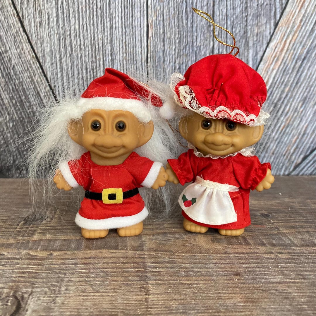 2 Vintage Christmas Trolls {santa Claus Troll and Mrs. Claus} White ...