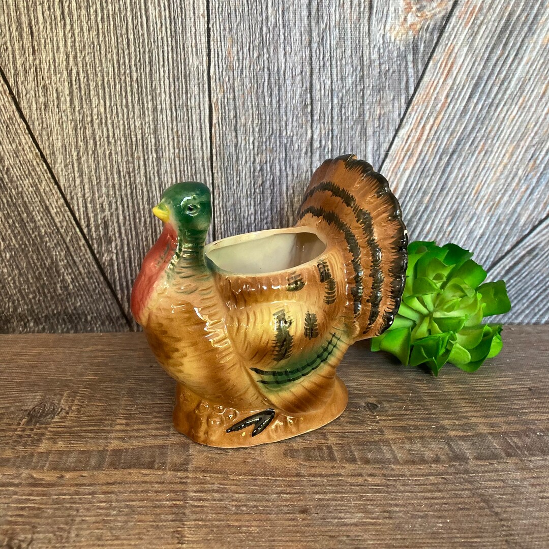 Vintage Ceramic Turkey Planter Thanksgiving Centerpiece Fall Japan 4134 ...