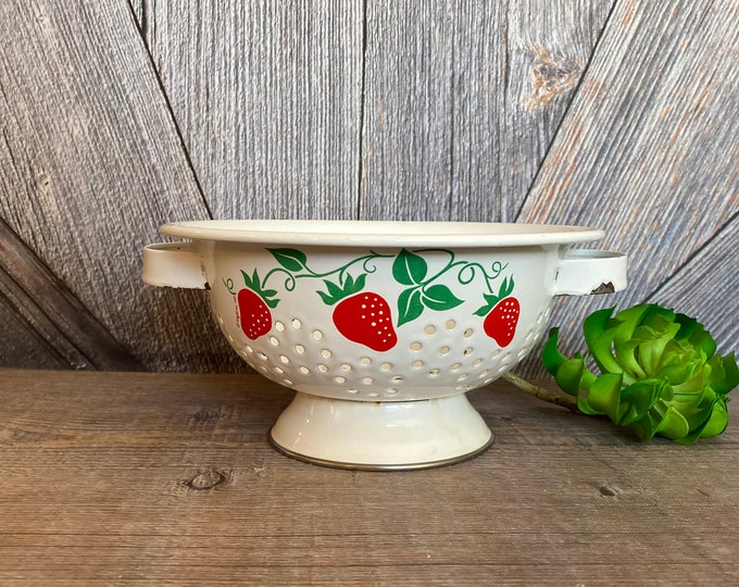 Vintage Enamel Colander Metal Teleflora Enamelware Strainer Sieve Metal ...