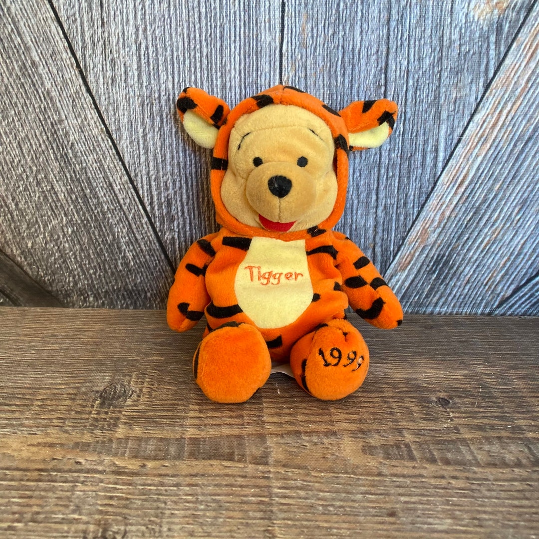 Vintage Pooh in Tigger Costume Plush Toy Bean Baby Tigger Winnie the Pooh Walt Disney World 7 ...