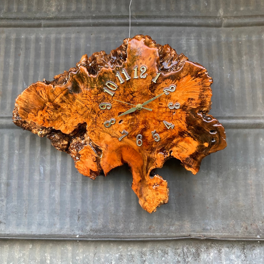 Live Edge Cork Wall Clock, Large Wooden Slab Clock Vintage Battery ...