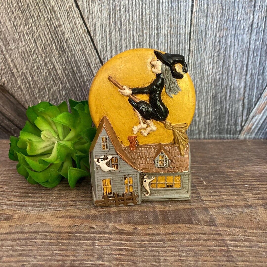 Vintage Halloween Figurine {ceramic Witch Over Haunted House Halloween ...