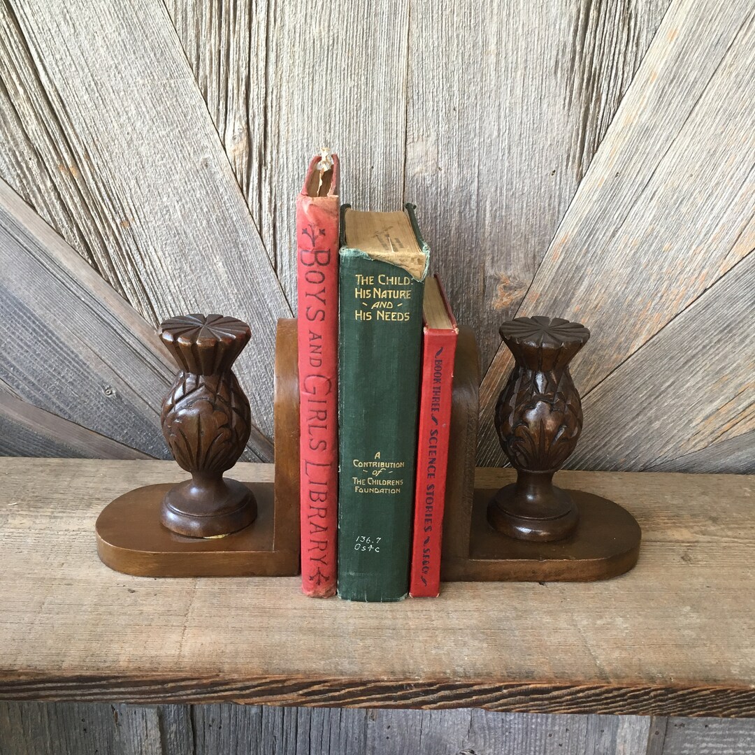 Pineapple Wooden Book Ends wooden Tropical Beach Palm Tree Carved ...