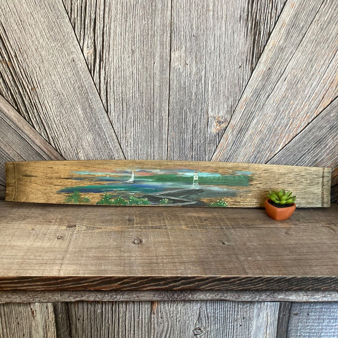 Vintage Barrel Stave Painting Lighthouse Sailboat Wine Lover - Etsy