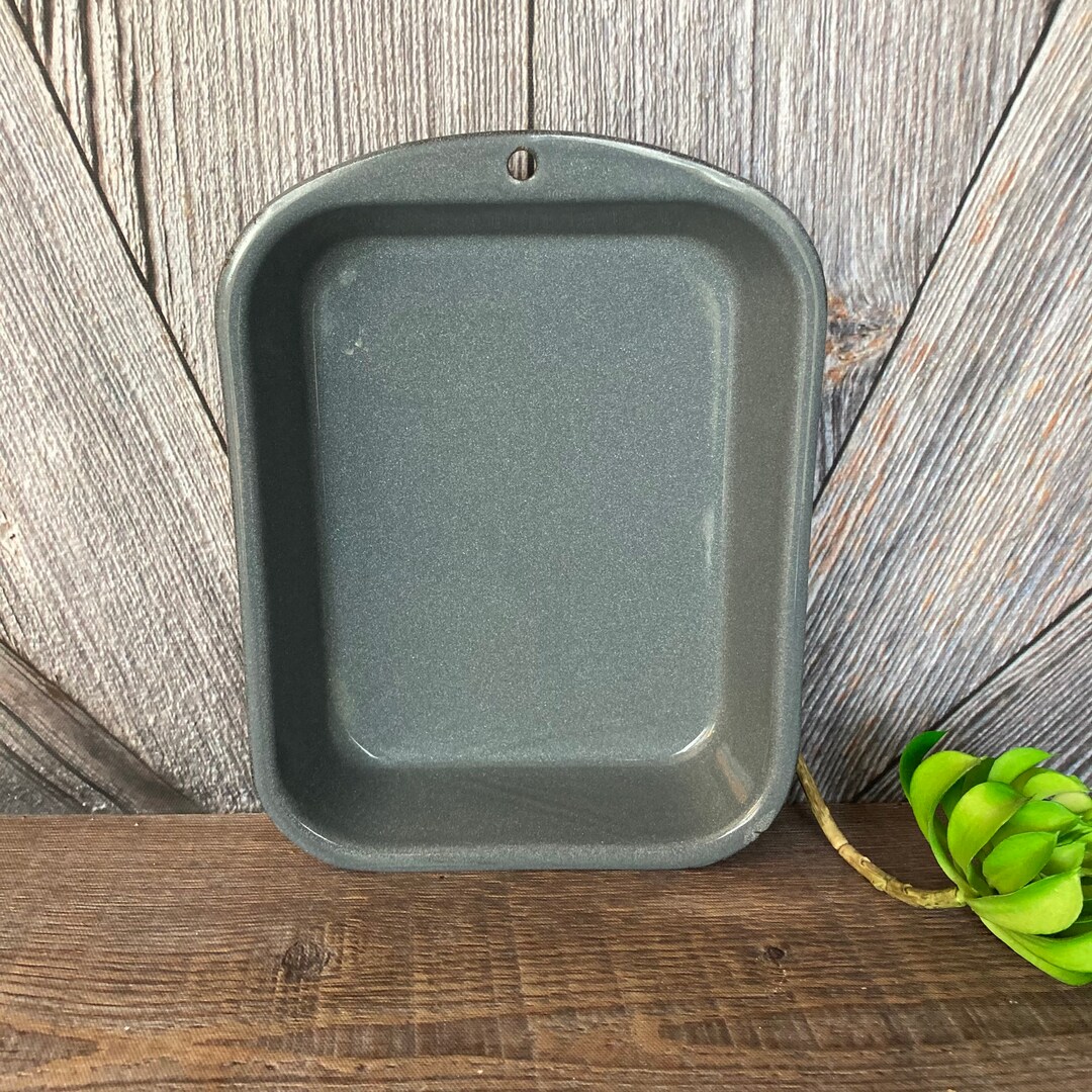 Vintage Enamel Pan Rectangular Gray Graniteware Indoor Garden Prep ...
