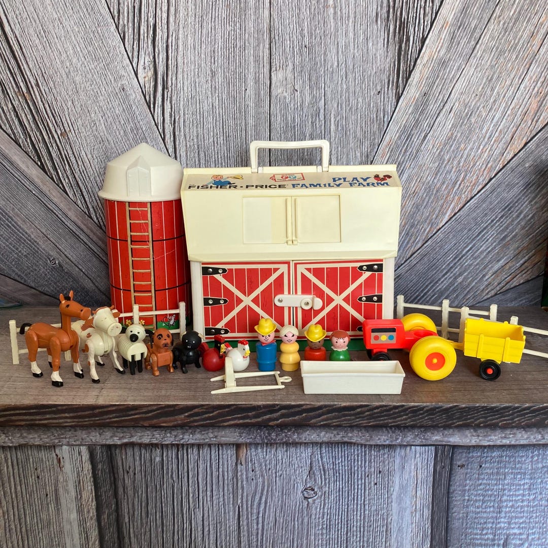 Vintage Fisher Price Little People Barn {COMPLETE Play Family Barn Silo ...