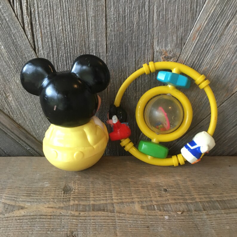 2 Mickey Mouse Toys Vintage Disney Rattle Rollie Pollie Baby | Etsy