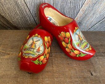 Vintage Wooden Shoes dutch Wooden Clogs Dutch Pattern Tulip Time ...