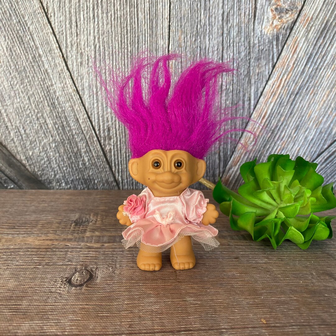 Vintage Flower Girl Troll Doll wedding Troll With Pink Hair Russ Berrie ...
