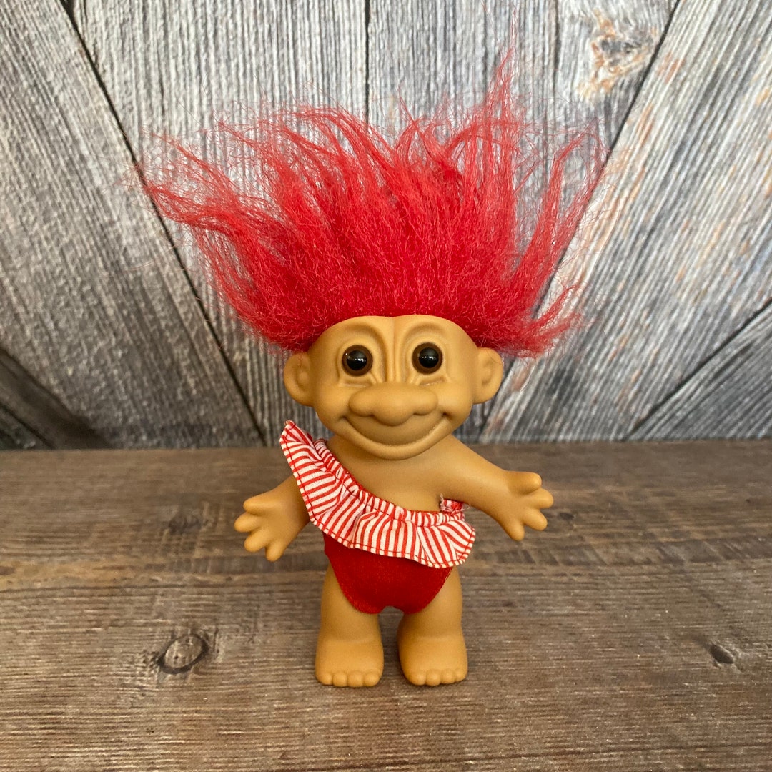 Vintage Troll Doll beach Trolls Red Swimsuit Hair Russ Berrie 90s 5 ...