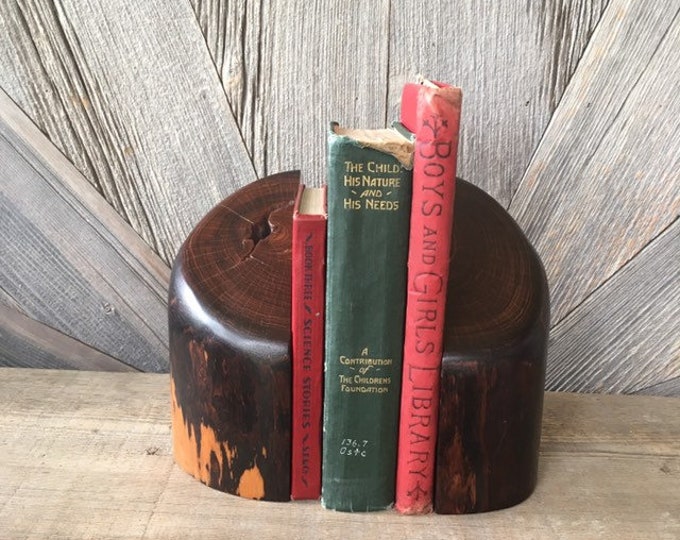 Solid Wood Log Bookends Tree Stump Wooden Book Ends Vintage Handmade ...