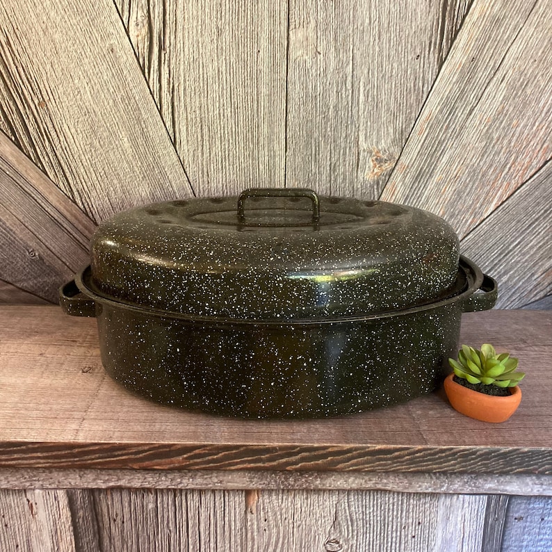 Vintage Enamel Roaster Roasting Pan Rooster Roaster Chicken - Etsy