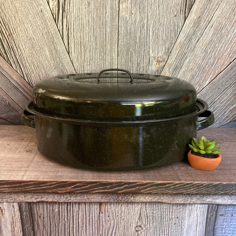Vintage Enamel Roaster Roasting Pan Rooster Roaster Chicken - Etsy