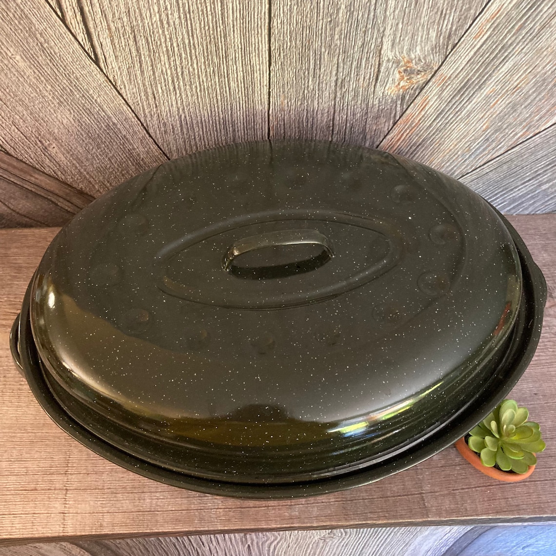 Vintage Enamel Roaster Roasting Pan Rooster Roaster Chicken Roaster ...