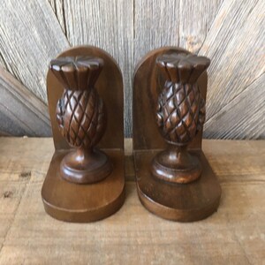 Pineapple Wooden Book Ends wooden Tropical Beach Palm Tree Carved ...